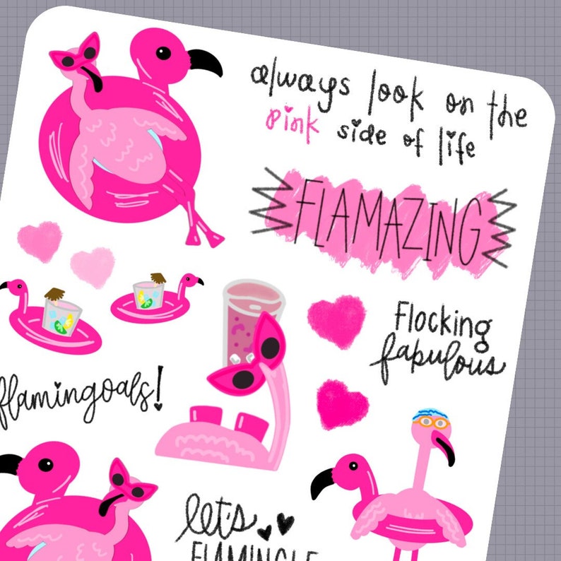Pink FLAMINGO Hand Drawn Hand Written Planner Stickers Flamingo ...
