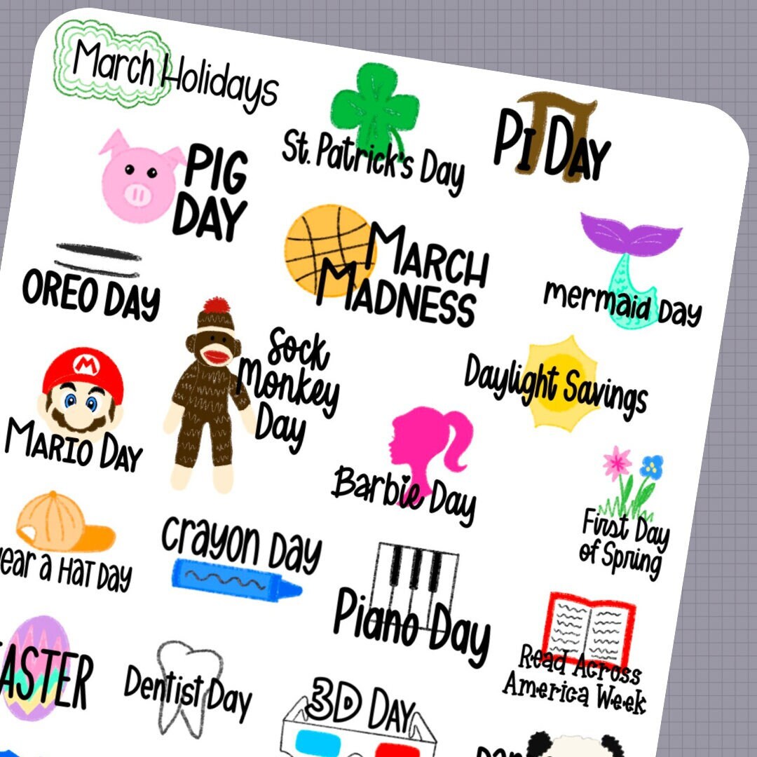 MARCH Holidays - Hand Drawn Written Planner Stickers - Memory Planning ...