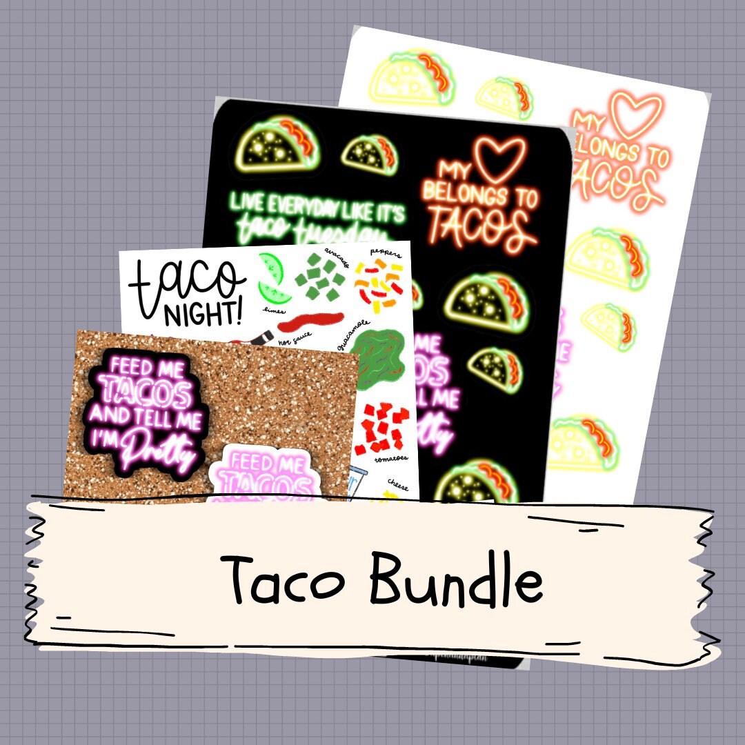 TACO BUNDLE - Neon Sticker Sheet - Build a Taco Sticker Sheet - Neon ...