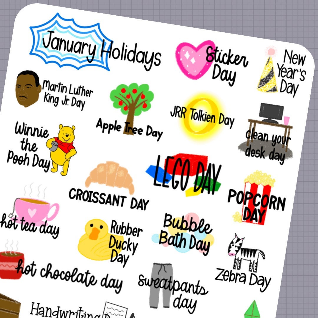 JANUARY Holidays - Hand Drawn Written Planner Stickers - Memory ...