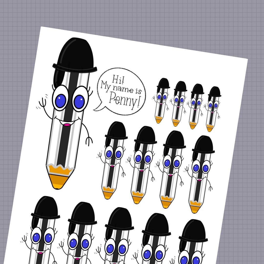 PENNY Character Sticker Sheet - Hand Drawn Written Planner Stickers ...