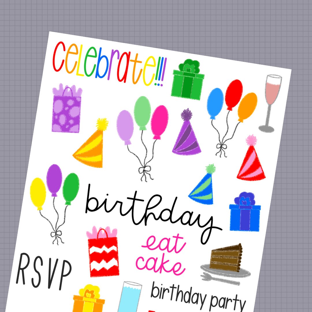 Happy BIRTHDAY Sticker Sheet - Hand Drawn Written Planner Stickers - Etsy