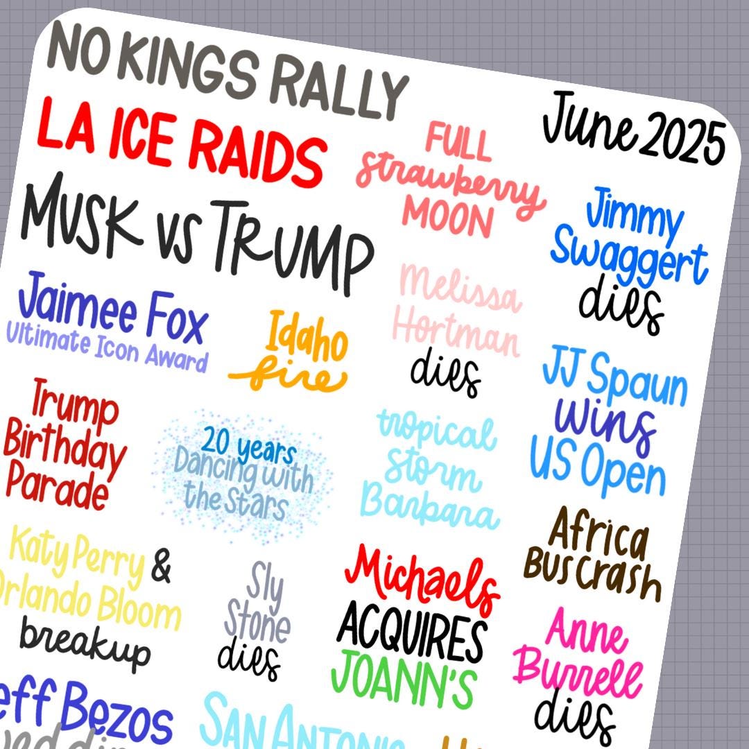 2025 JUNE Highlights - Hand Drawn Written Planner Stickers - Memory ...