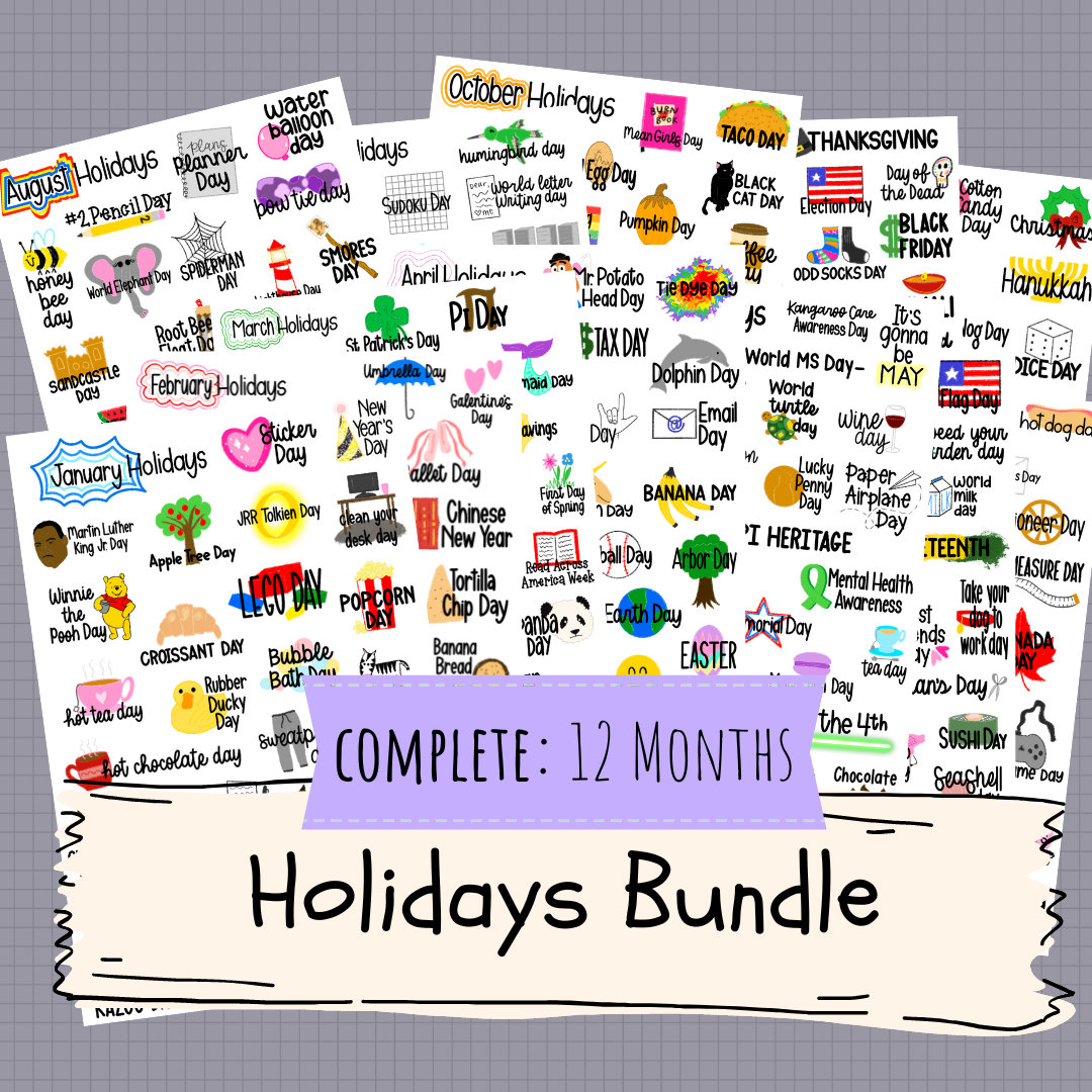 Holidays BUNDLE - ALL 12 MONTHS - Wacky Weird Calendar Holidays - Hand ...