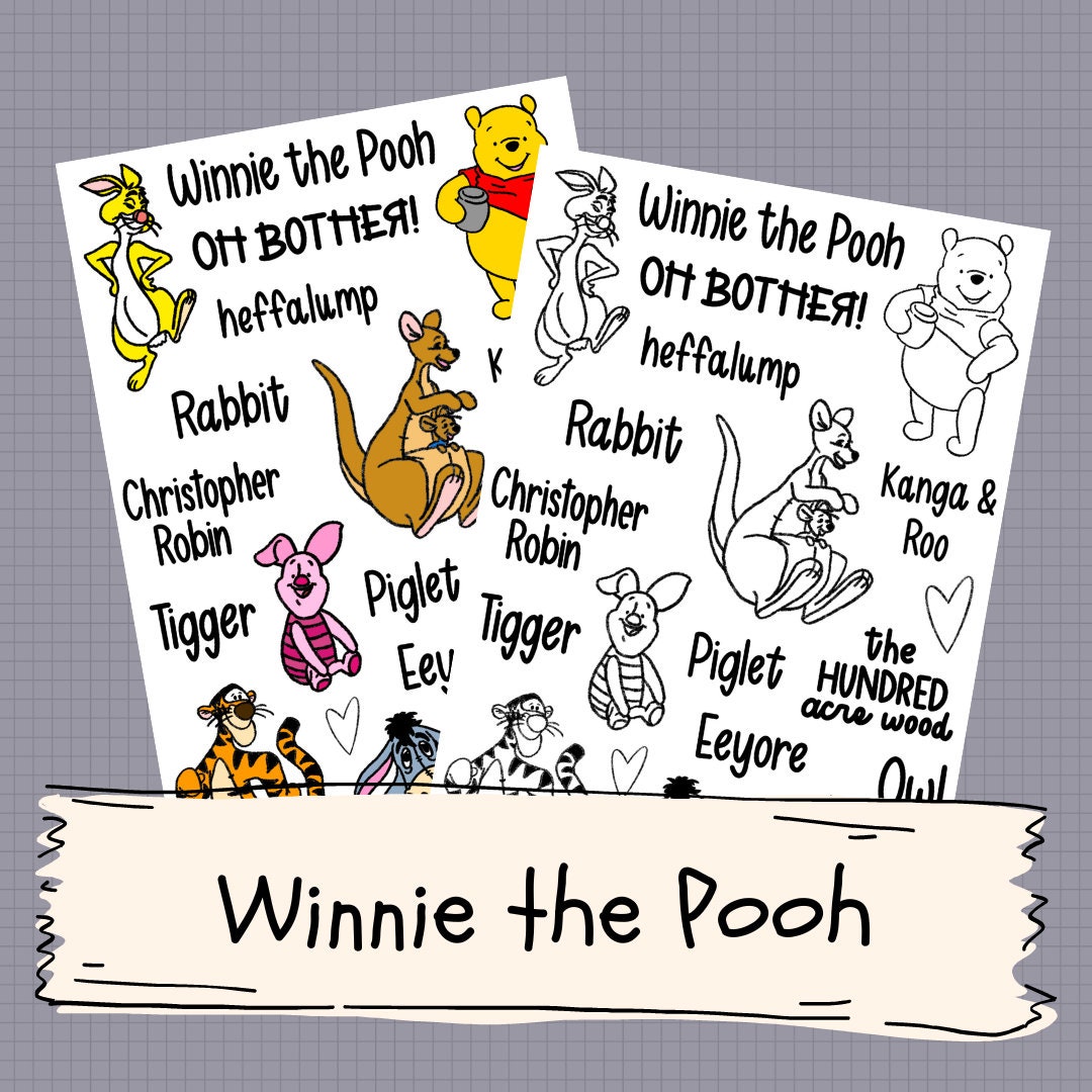 Winnie the Pooh and Friends Hand Drawn Hand Written Stickers Planner ...