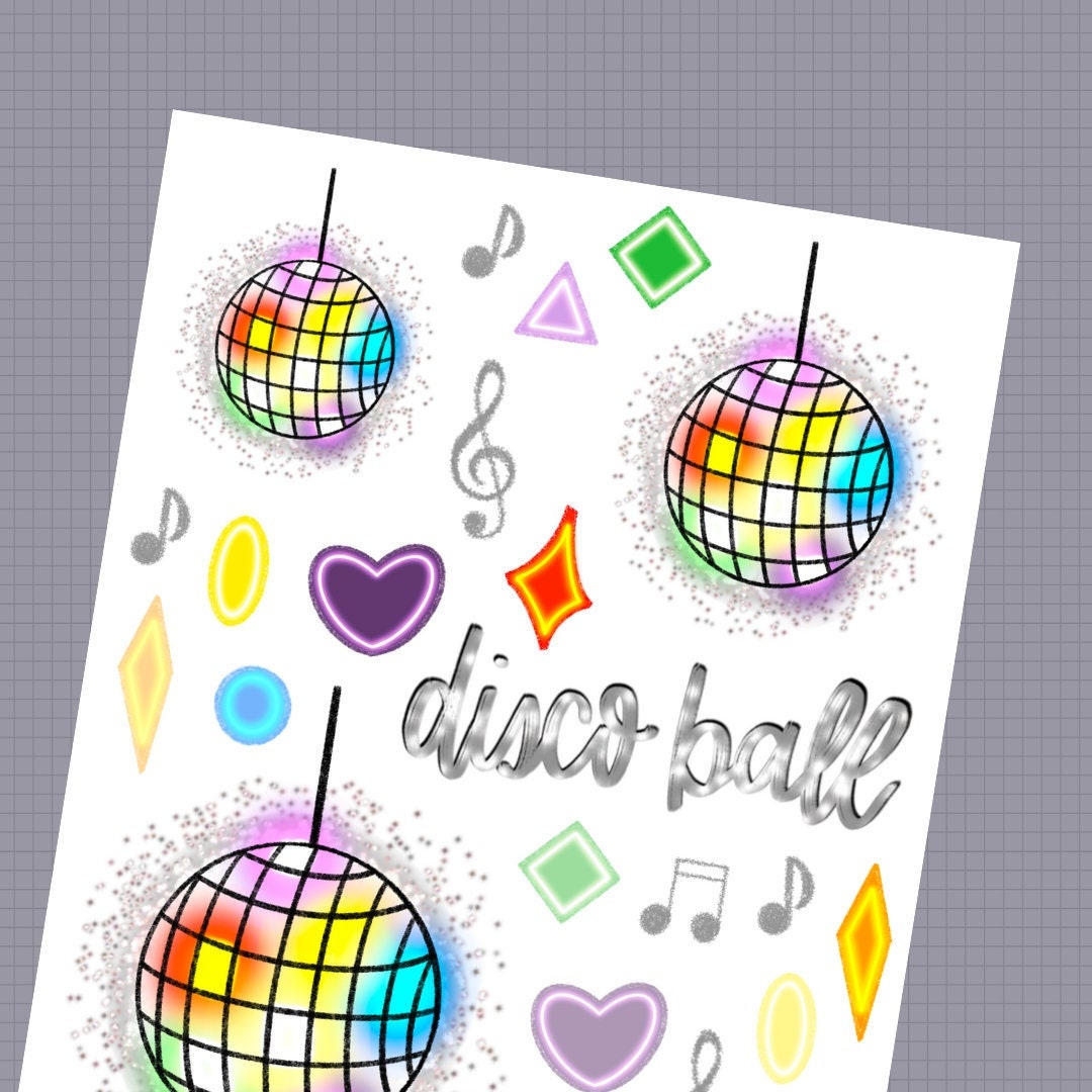 DISCO BALL Sparkle Music Sticker Sheet - Hand Drawn Written Planner ...