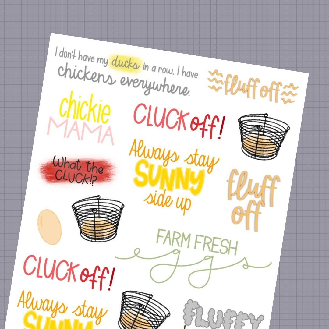 Hand Written and Hand Drawn CHICKEN SAYINGS Sticker Sheet - Chicken Egg ...