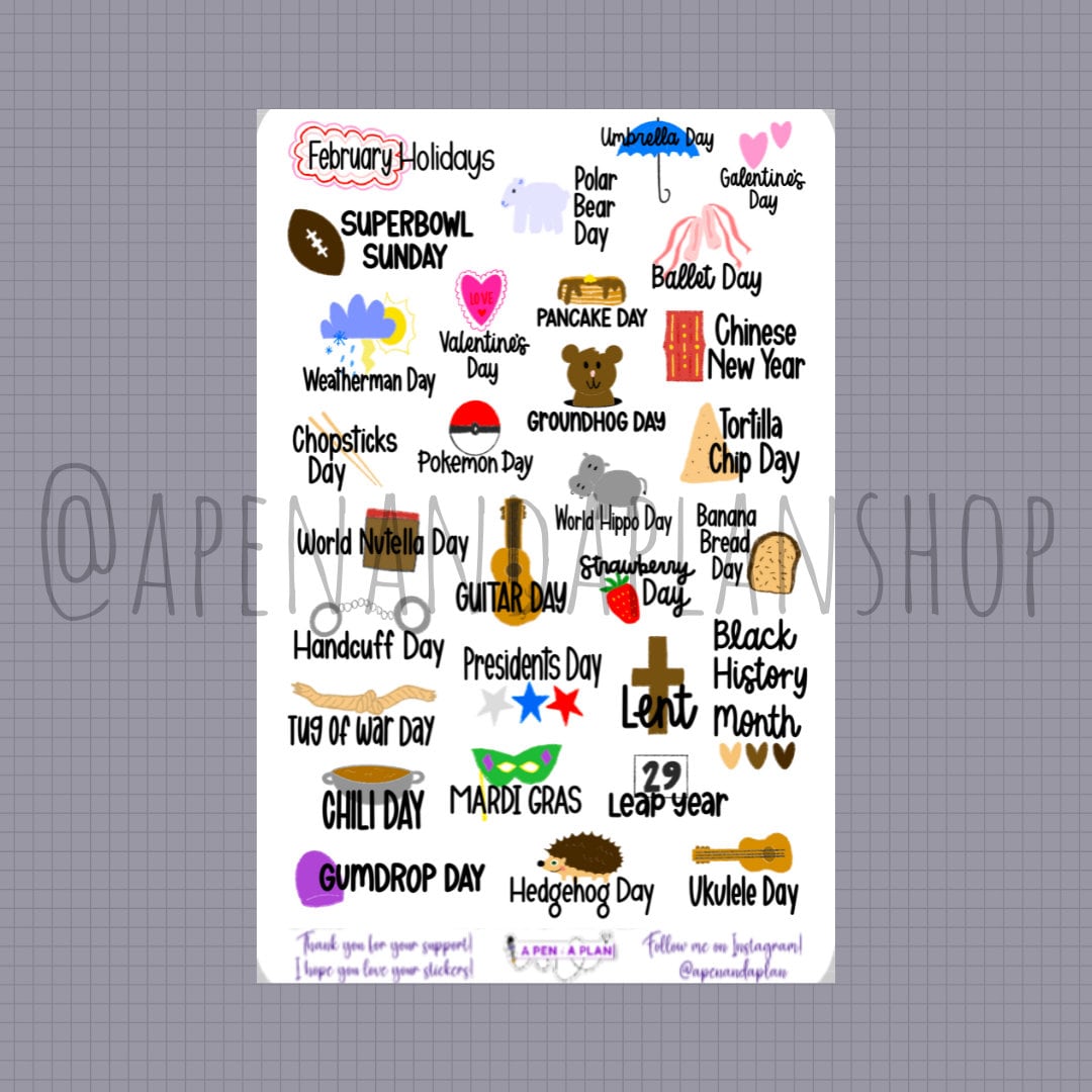 FEBRUARY Holidays - Hand Drawn Written Planner Stickers - Memory ...