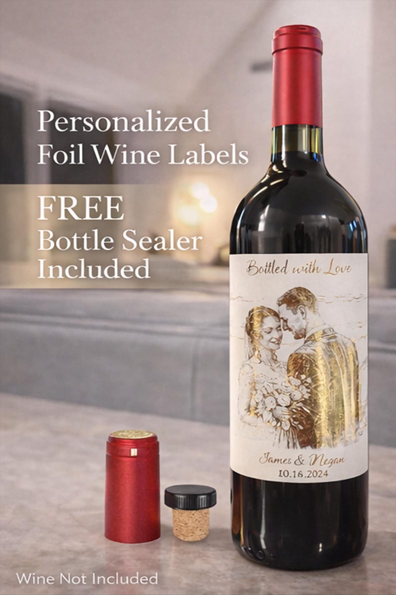 Personalized Foil Wine Label, Custom Photo Champagne Sticker, Wedding ...