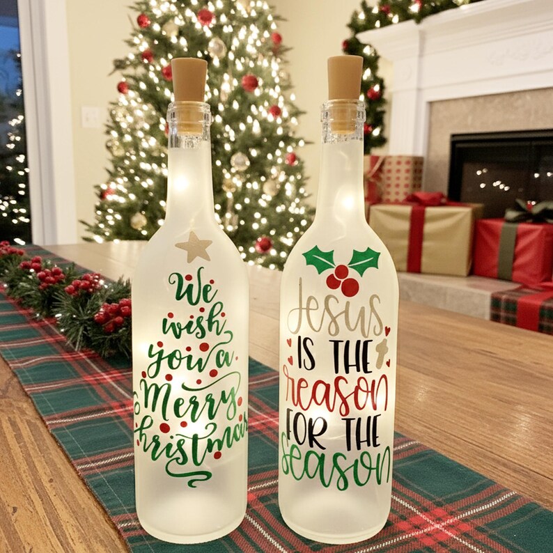 Lighted Christmas Wine Bottle, Personalized Holiday Decor - Etsy