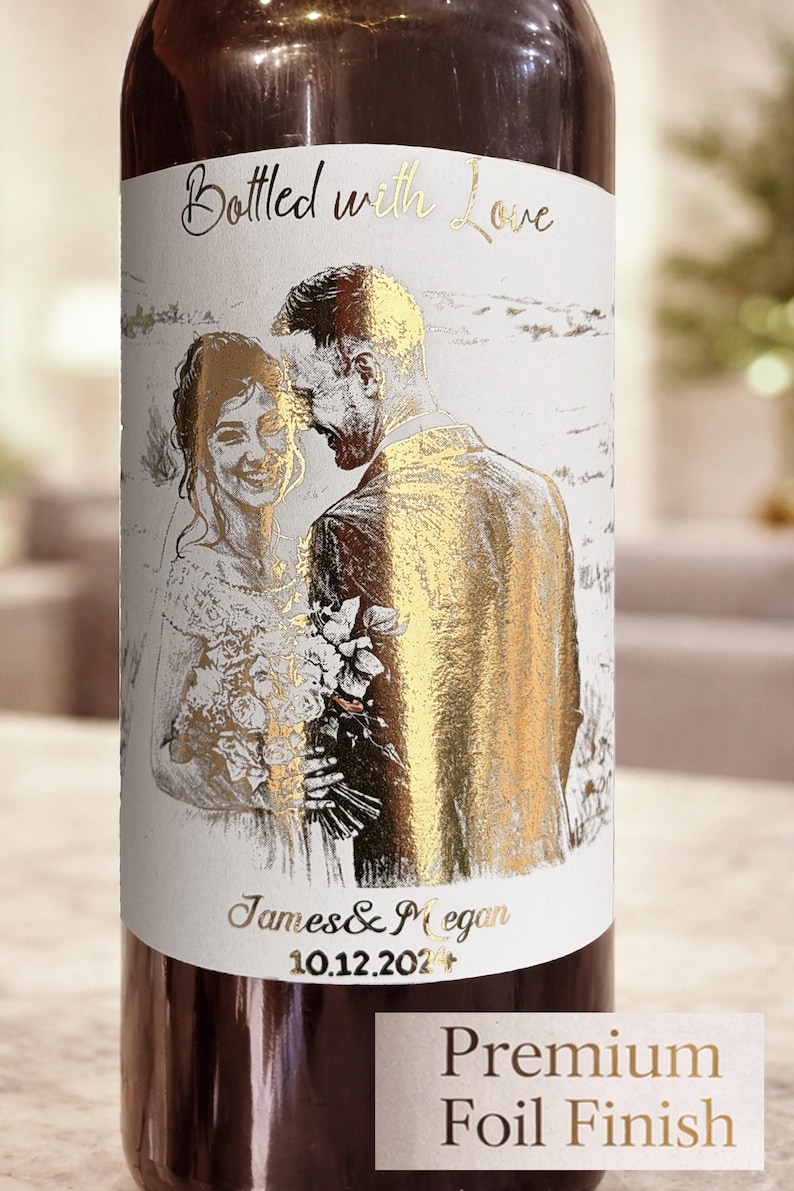 Personalized Foil Wine Label, Custom Photo Champagne Sticker, Wedding ...