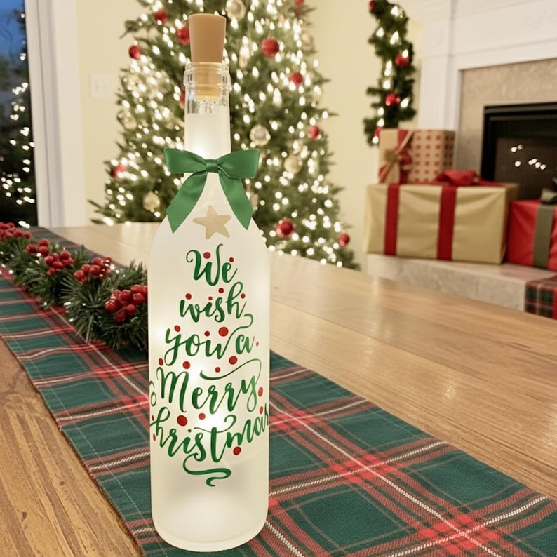 Lighted Christmas Wine Bottle, Personalized Holiday Decor - Etsy