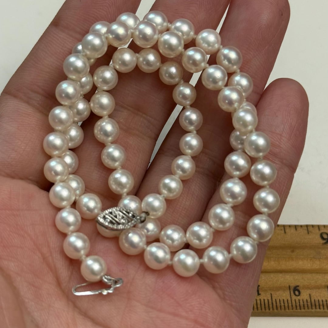 Newly Hand Strung AAA 6mm Lustrous White Akoya Pearl Necklace With 14k ...