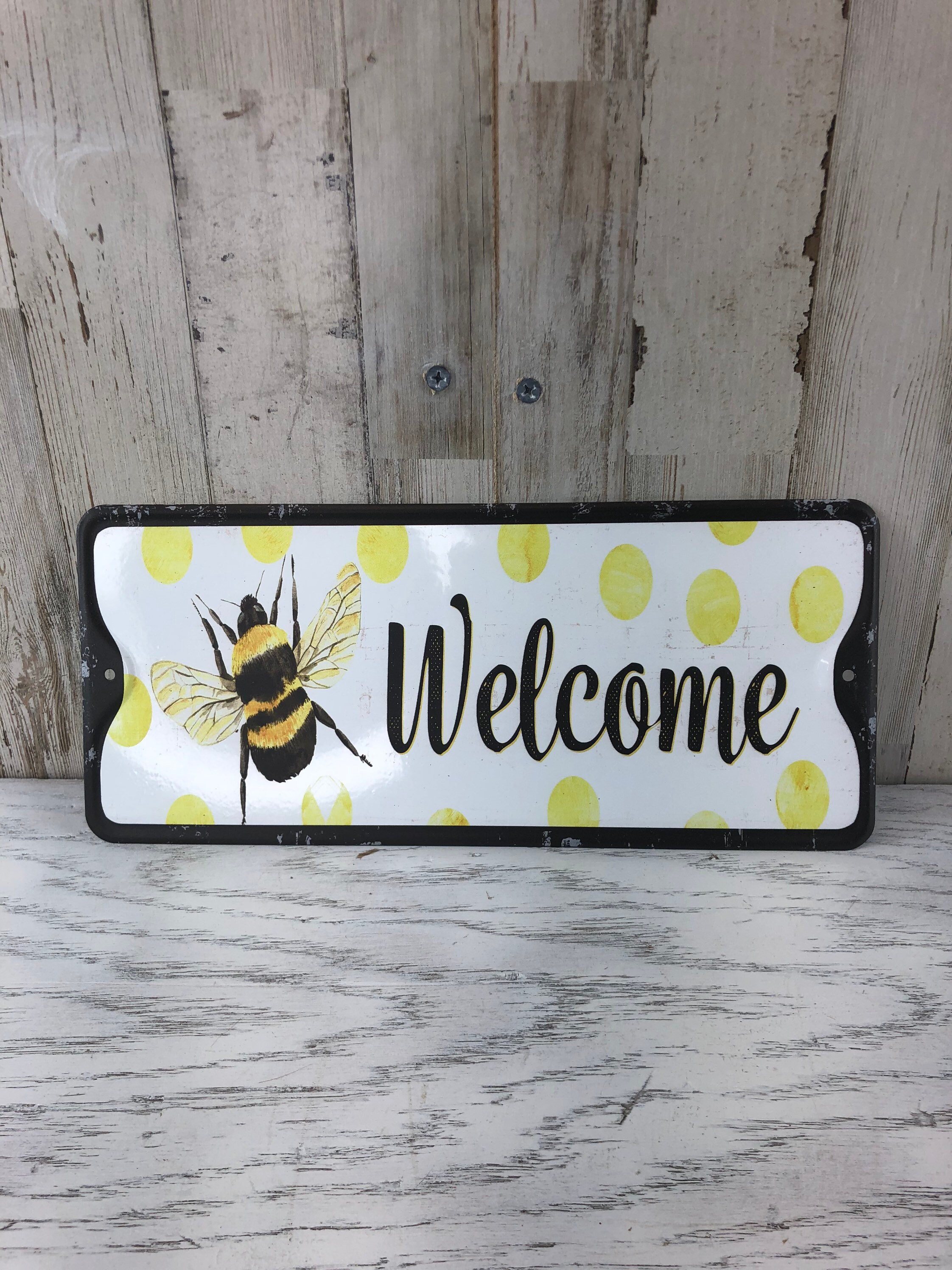Bee Sign Metal Sign Welcome Bee Sign For Front Door She | Etsy