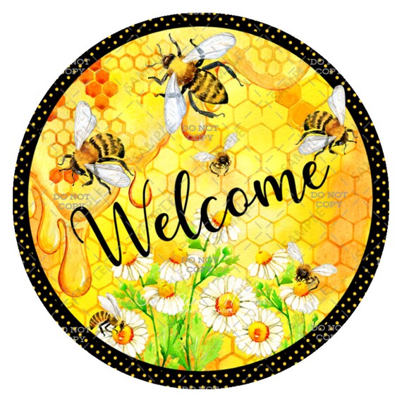 Welcome Bee Sign Front Door Wreath Attachment Farmhouse Bee - Etsy