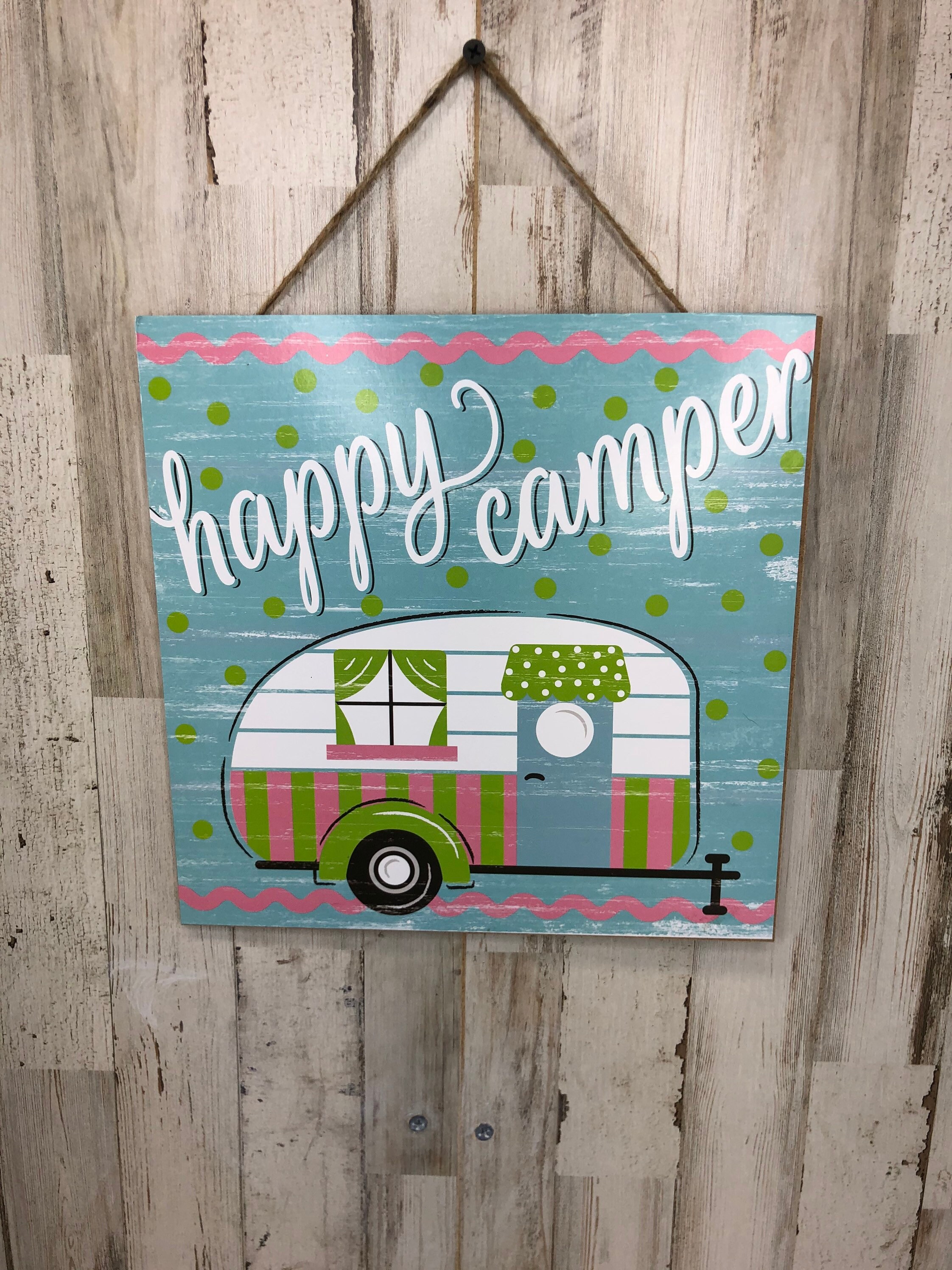 Happy Camper Sign for Wreath or Front Door Wooden Sign Porch | Etsy