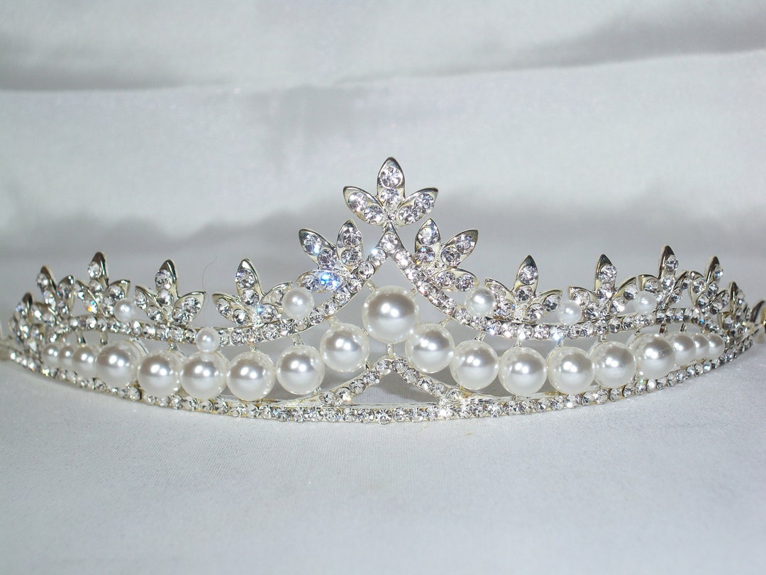 Rhinestone Pearl Bridal Tiara, Birthday Tiara, Party Tiara, Prom Tiara ...