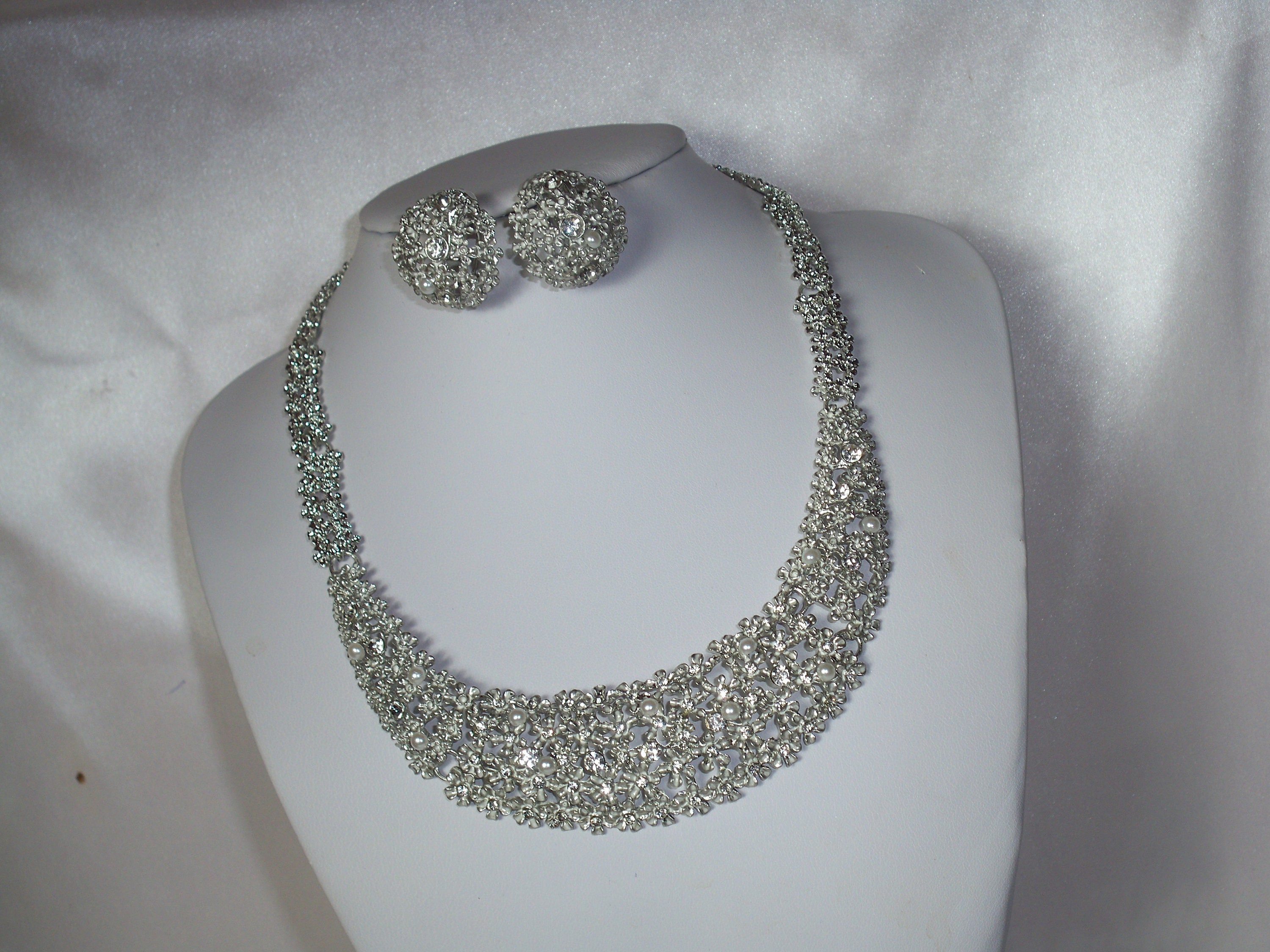 Silver necklace setrhinestone necklace setbridal | Etsy