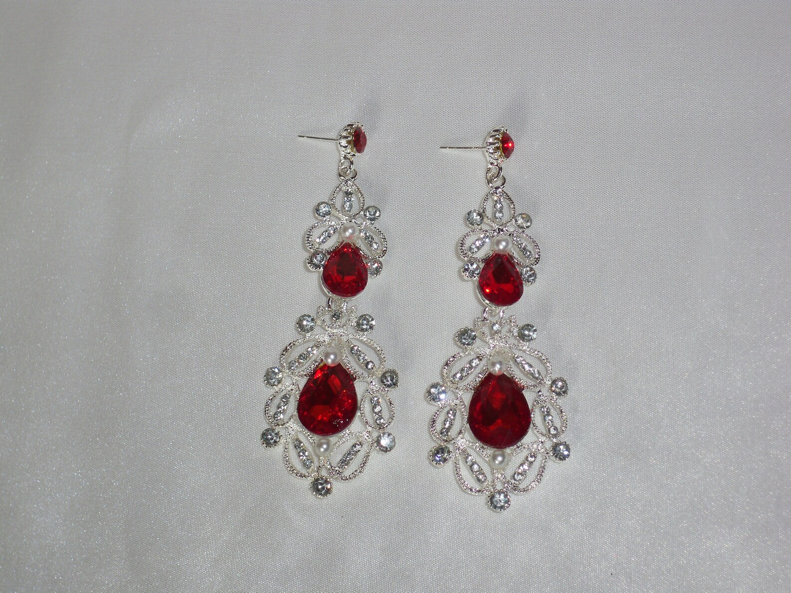 Red Rhinestone Earringsvalentine Earrings Pageant Earring - Etsy