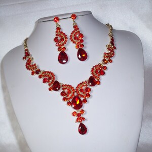 Red Rhinestone Necklace Set: Statement Jewelry, Prom, Pageant - Etsy