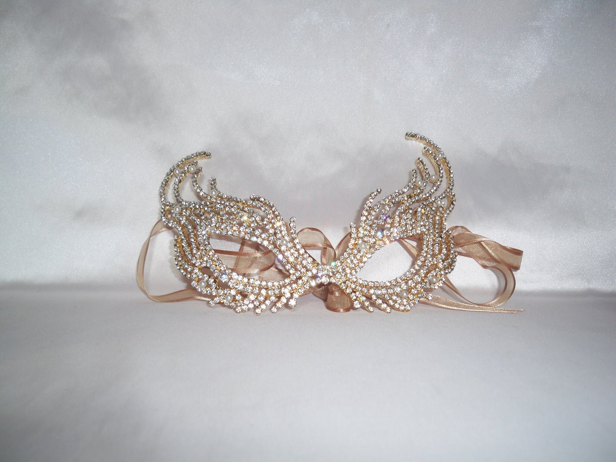 Rhinestone mask gold maskgold bridal wedding mask | Etsy