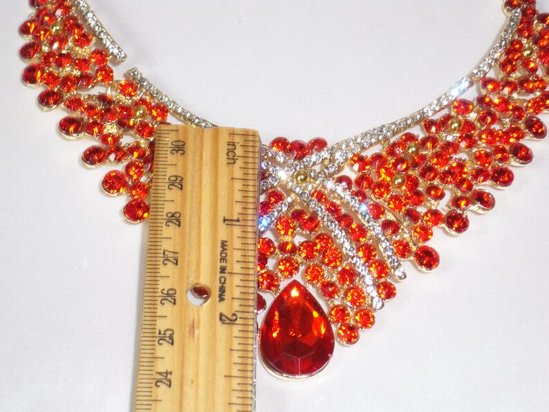 Red Rhinestone Necklace Set Wedding Necklace Pageant | Etsy