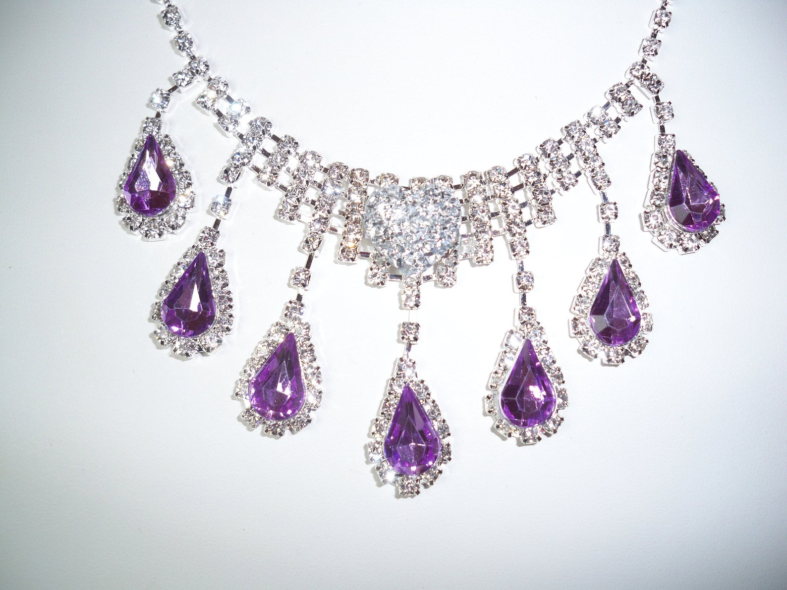 Purple Rhinestone Necklace Set Purple Necklace Earrings Set - Etsy
