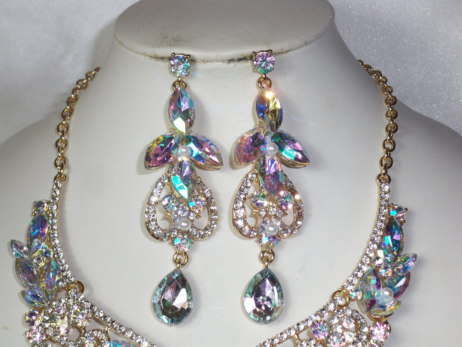 Crystal necklace set AB rhinestone necklace set pageant | Etsy