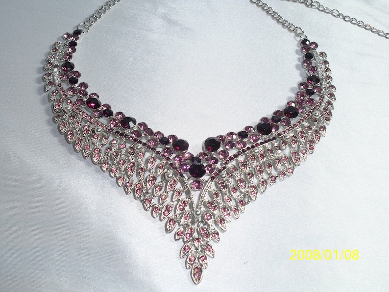 Purple Rhinestone Necklace Set Prom Party Necklace Ballroom | Etsy
