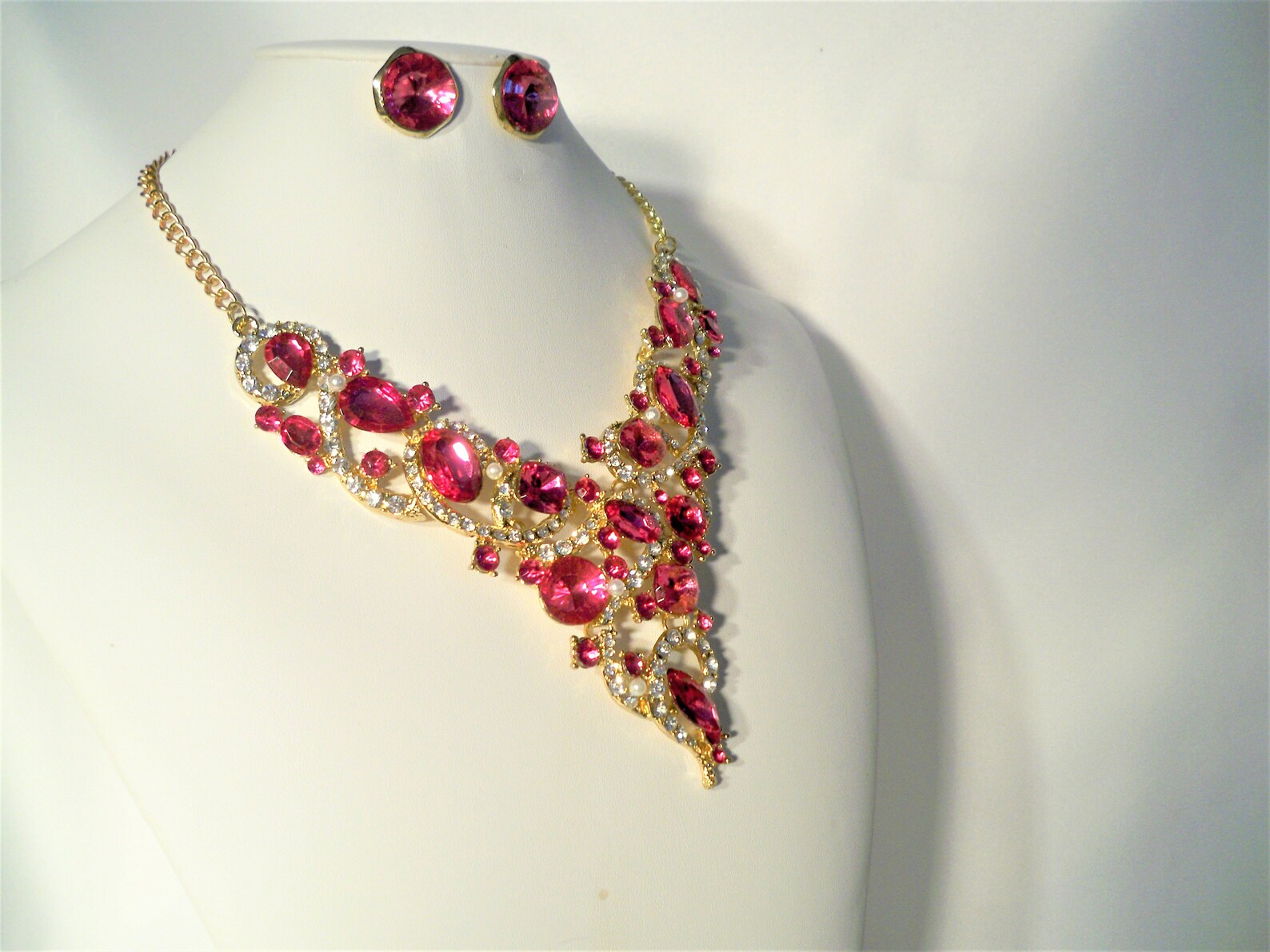 Magenta Rhinestone Necklace Set: Bridal, Prom, Party Jewelry - Etsy