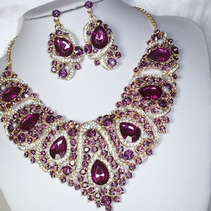 Purple Rhinestone Necklace Set,statement Necklace,bridal Necklace ...