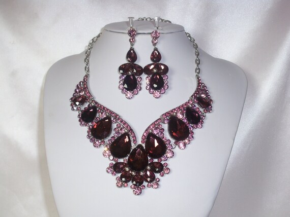 Purple Necklace Set Statement Necklace Pageant Necklace | Etsy