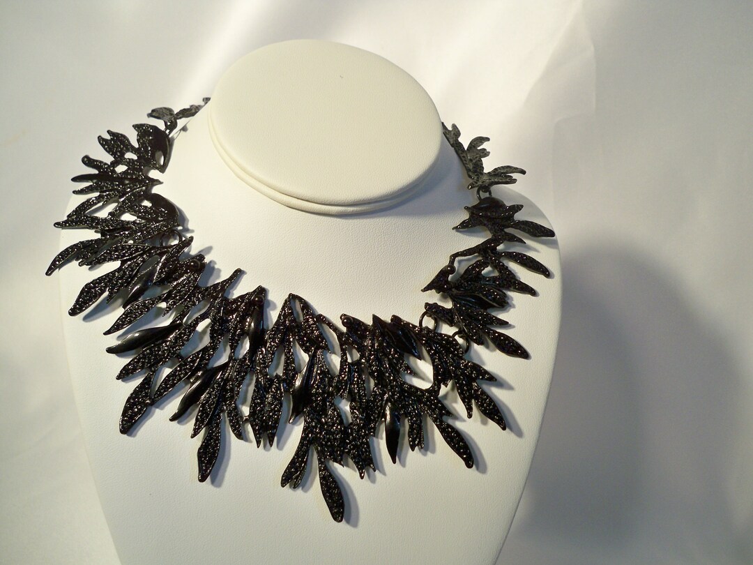 Retro Black Leaf Collar Necklace, Wedding Bridal MOB Prom Homecoming ...