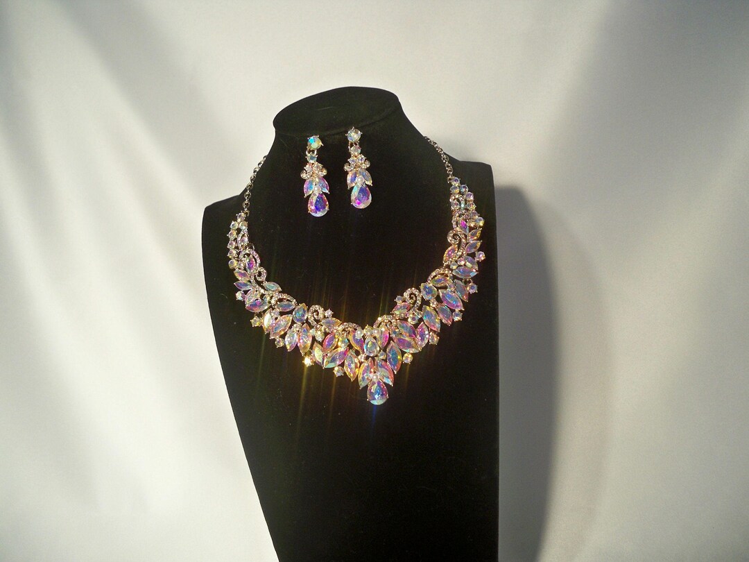AB Rhinestone Statement Necklace Set, Wedding Bridal MOB Necklace,prom ...