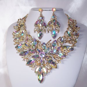 AB Rhinestone Necklace Set, Statement Necklace, Bridal Necklace ...