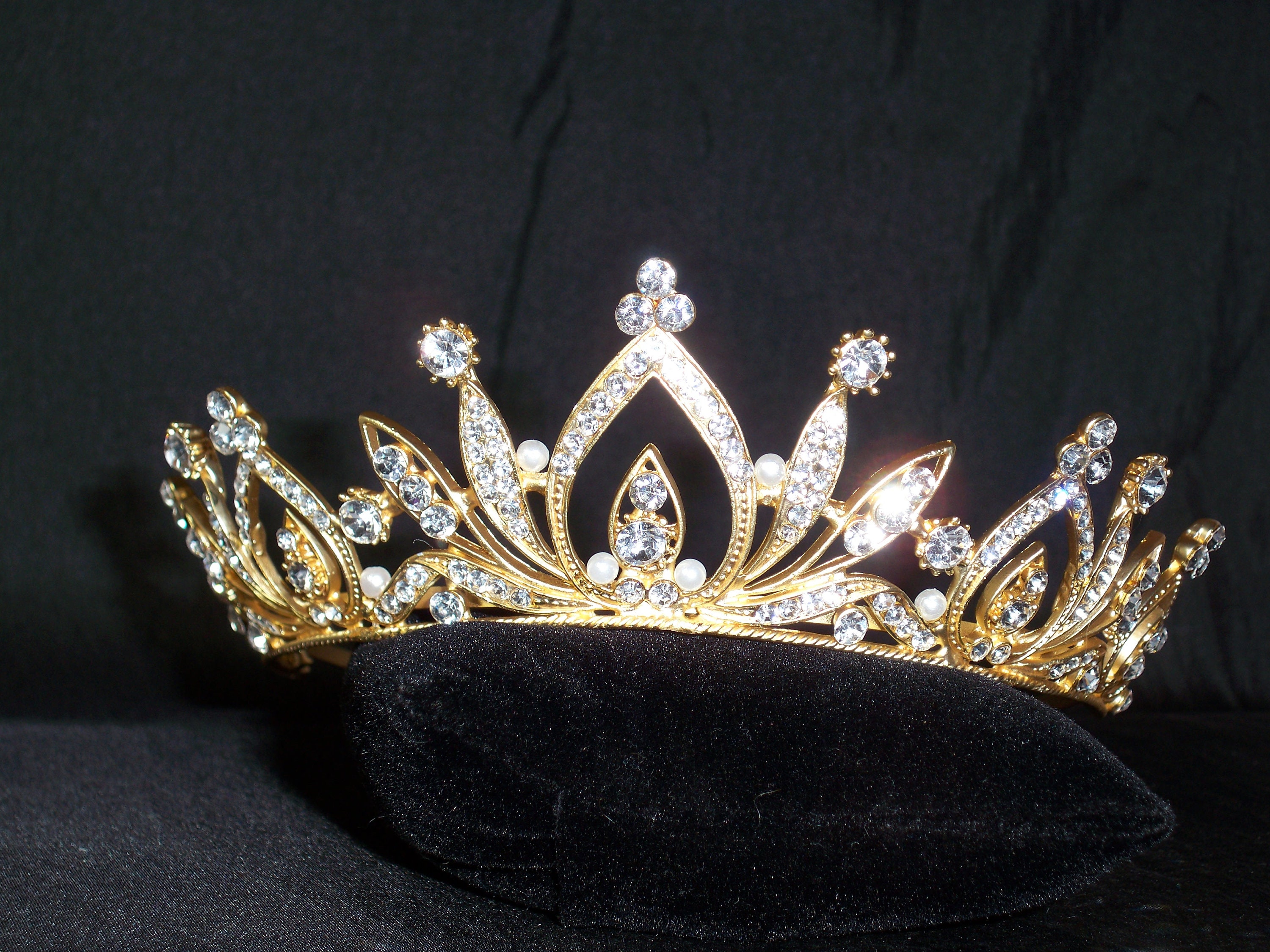 Gold Rhinestone Pearl Tiara Bridal Tiara Princess Tiara - Etsy