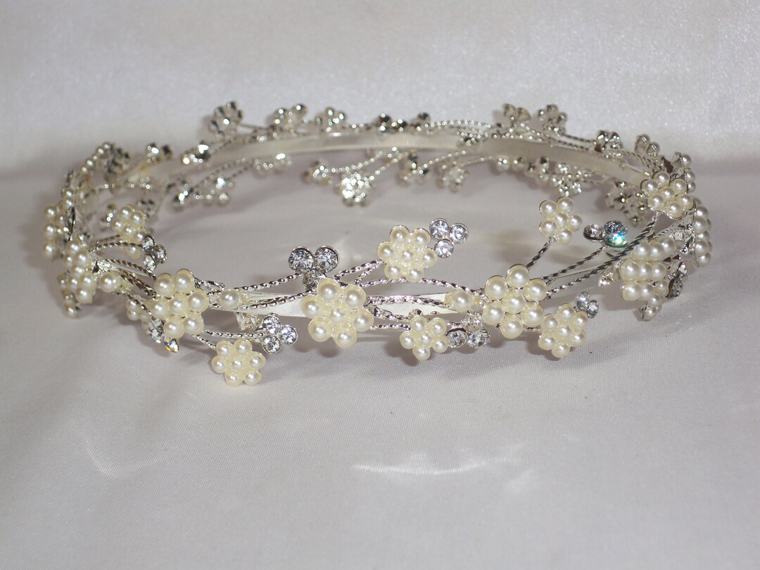Tiara nupcial con perla y diamantes de imitación: tocado de boda ...