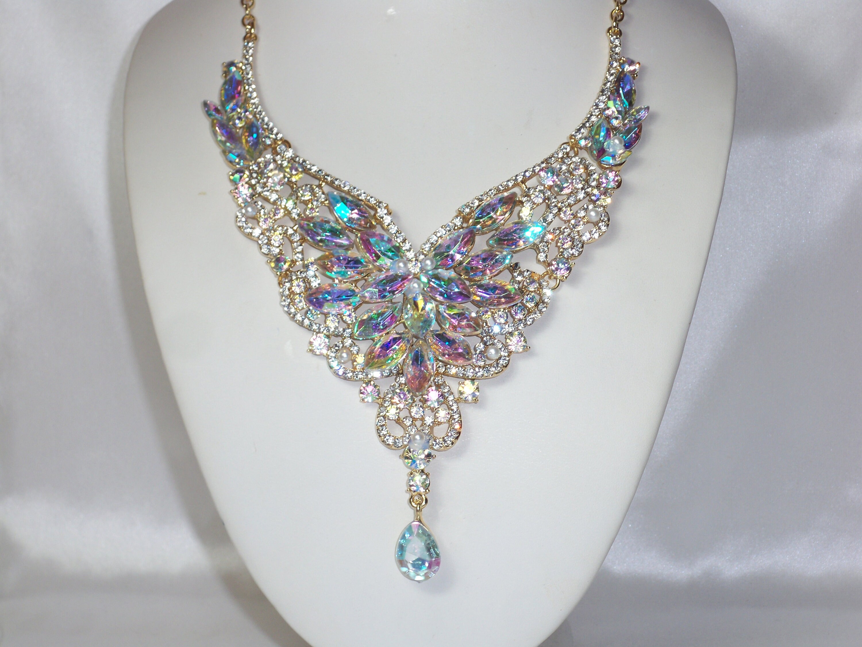 Crystal necklace set AB rhinestone necklace set pageant | Etsy