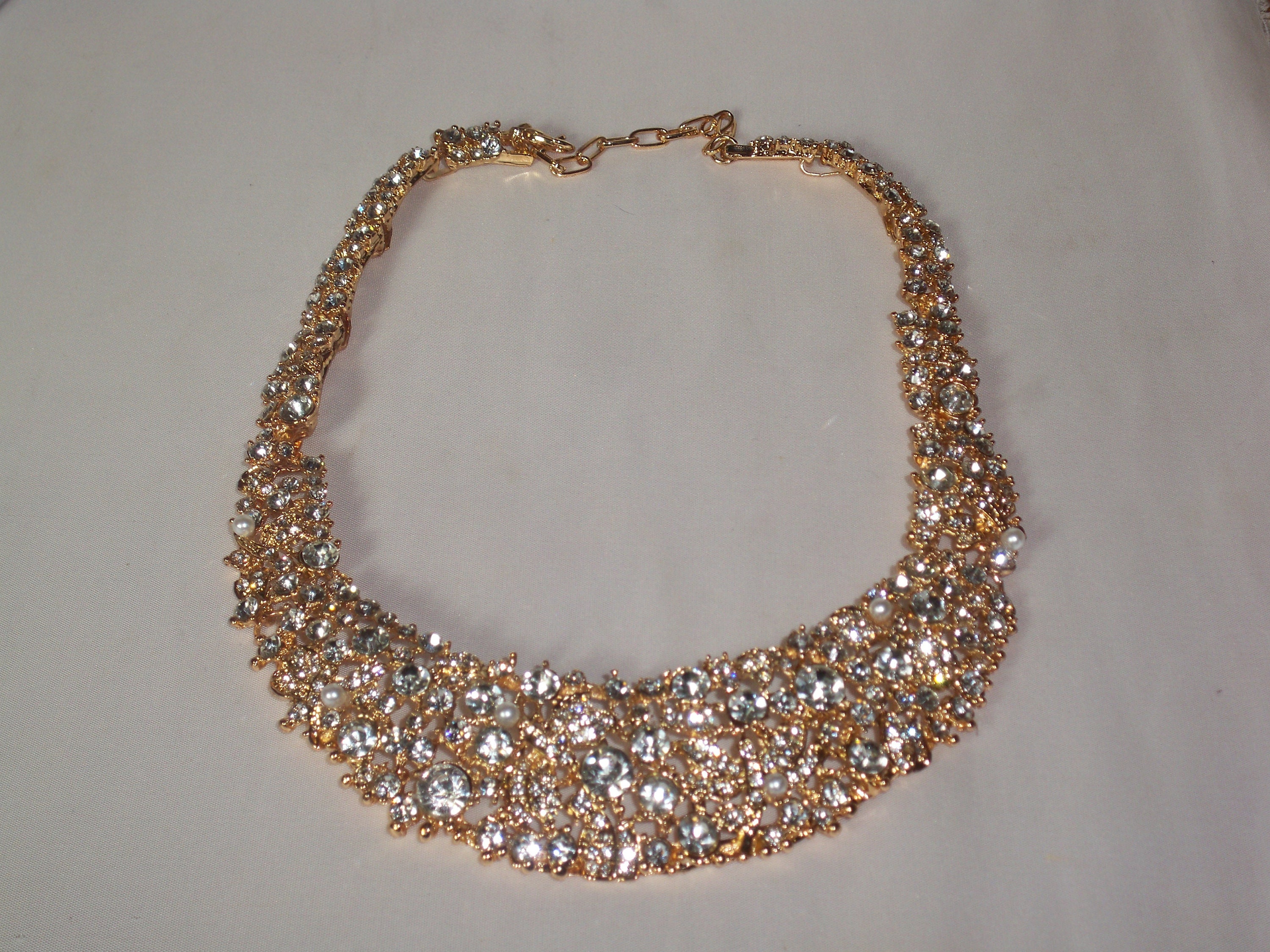 Gold Statement Rhinestone Necklace Set Bridal Wedding Prom | Etsy