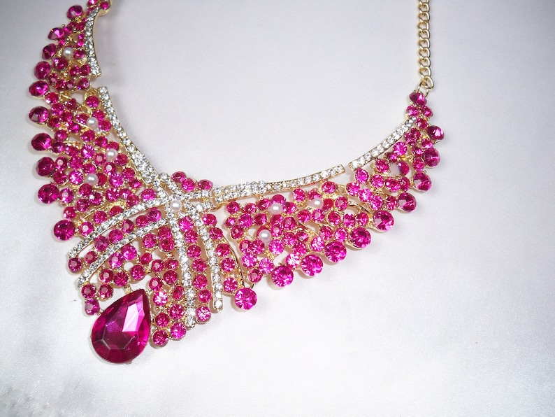 Hot Pink Necklace Set Pink Necklace Set Rhinestone Necklace Etsy