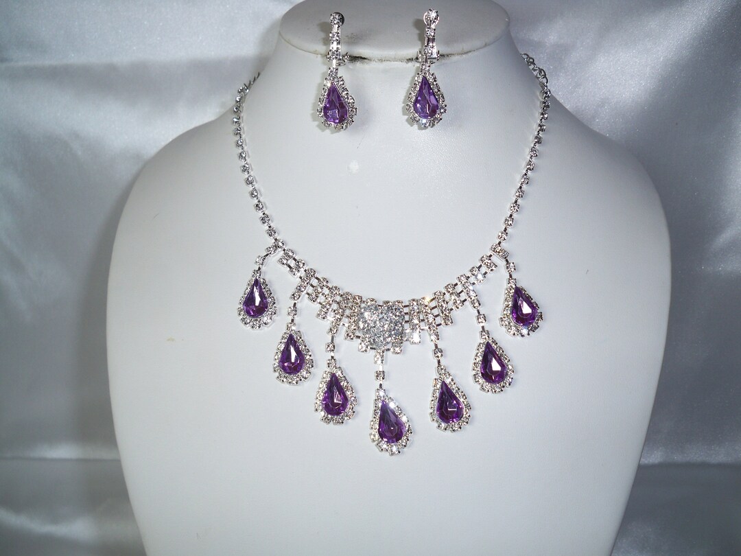 Purple Rhinestone Necklace Set, Purple Necklace Earrings Set ...