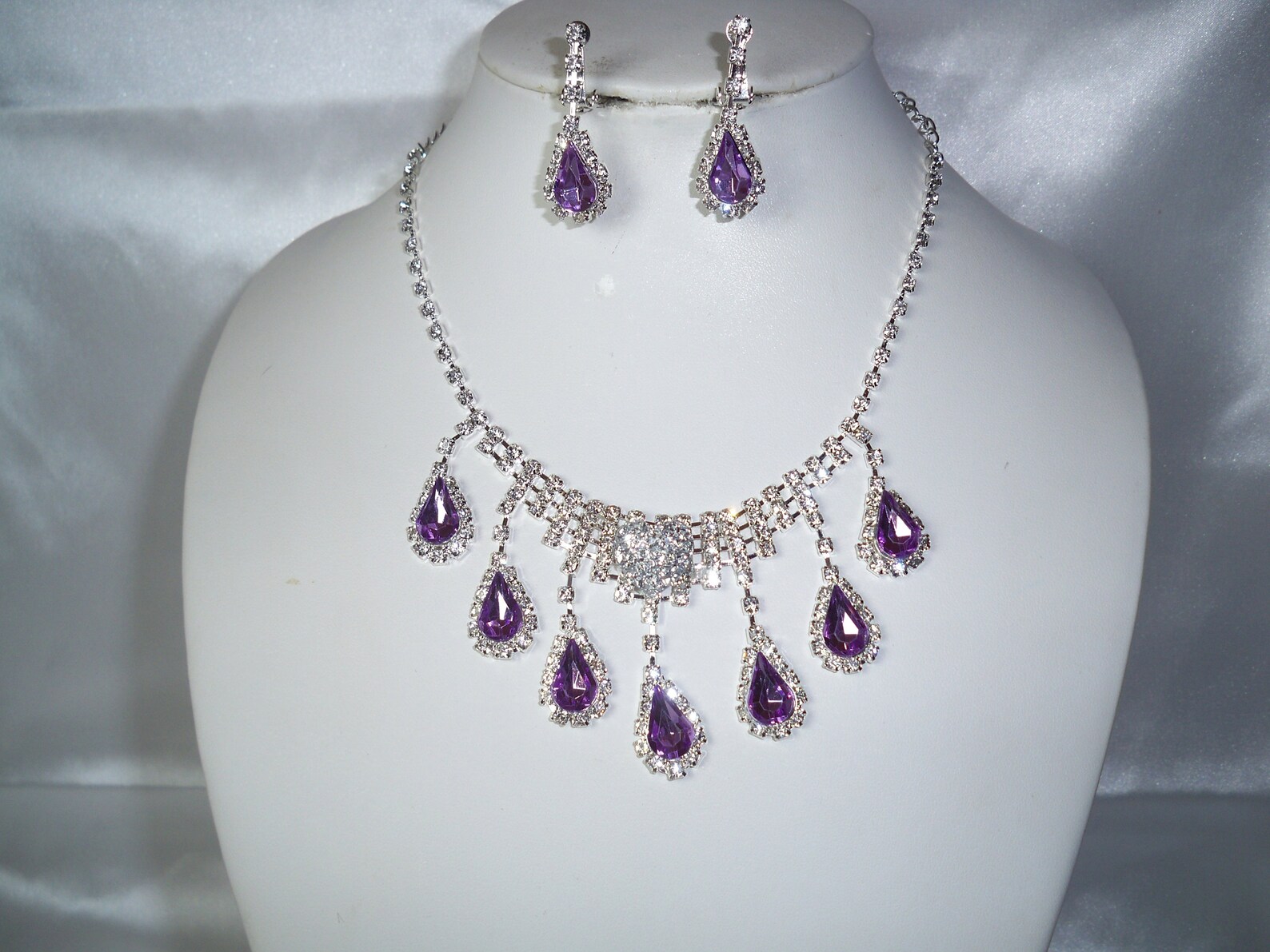 Purple Rhinestone Necklace Set Purple Necklace Earrings Set - Etsy