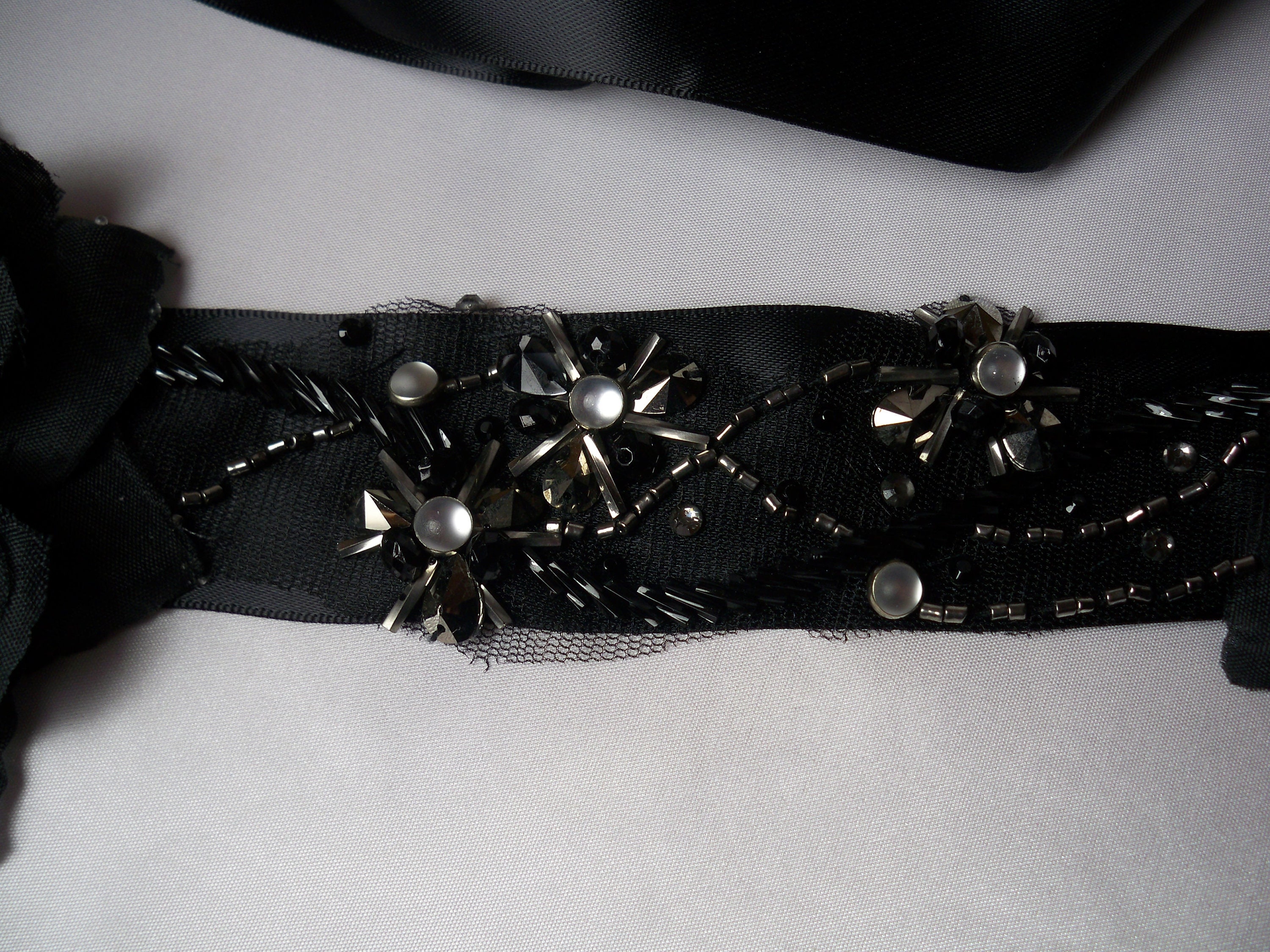 Black Beaded Rhinestone Satin Belt Sash Bridal Wedding Dress - Etsy