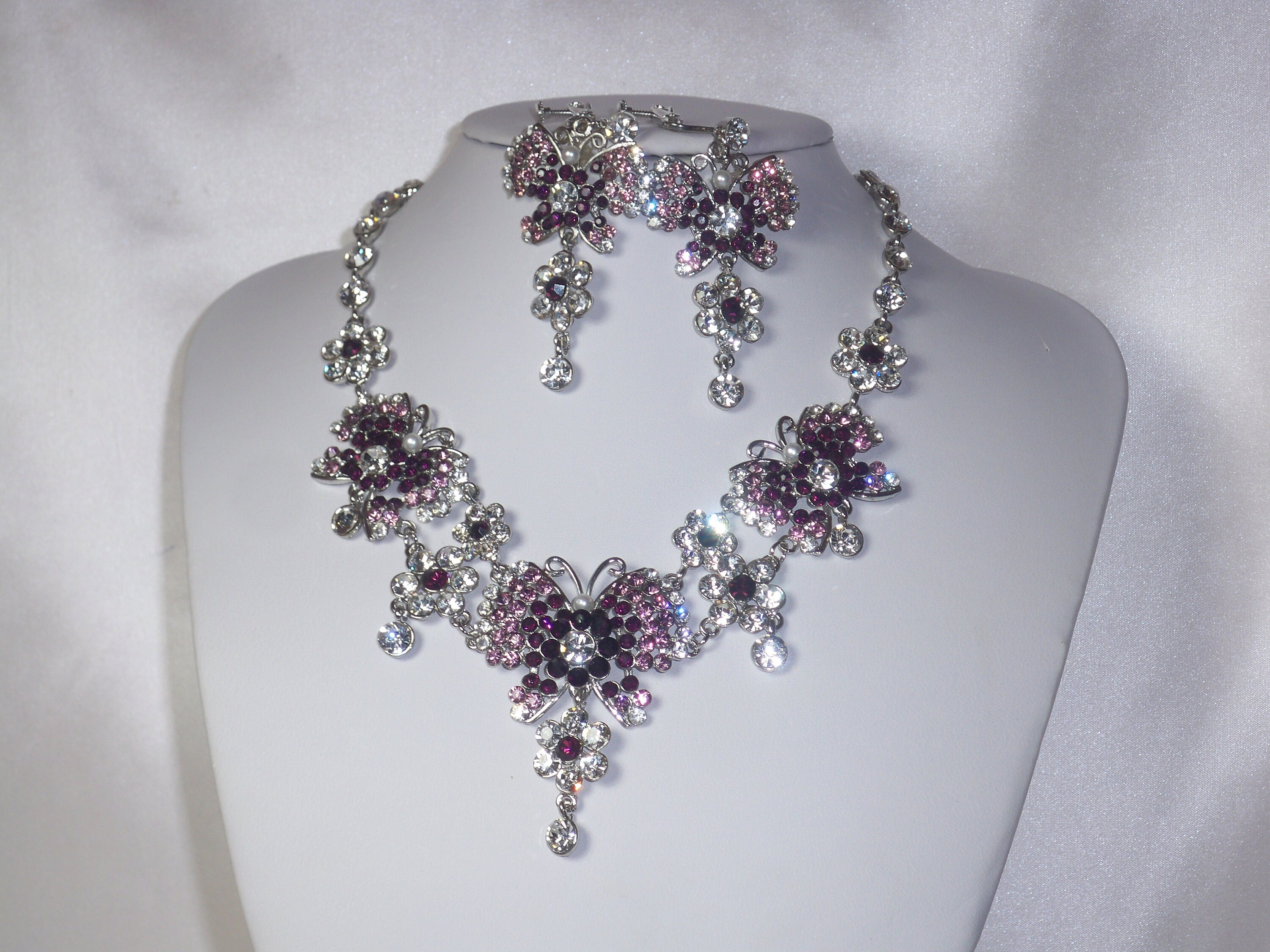 Purple rhinestone necklace setwedding MOB necklacehomcoming | Etsy