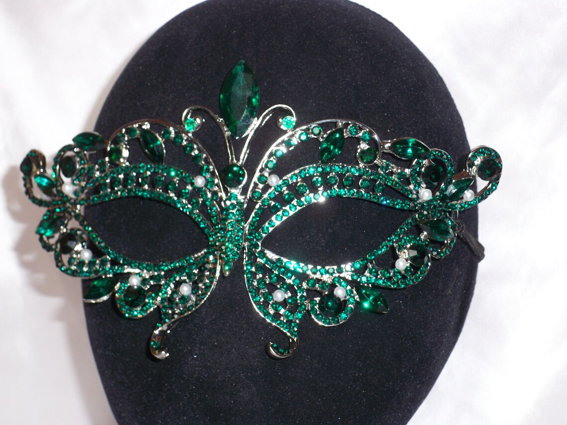 Green Rhinestone Mask Green Mask Masquerade Ball Mask - Etsy