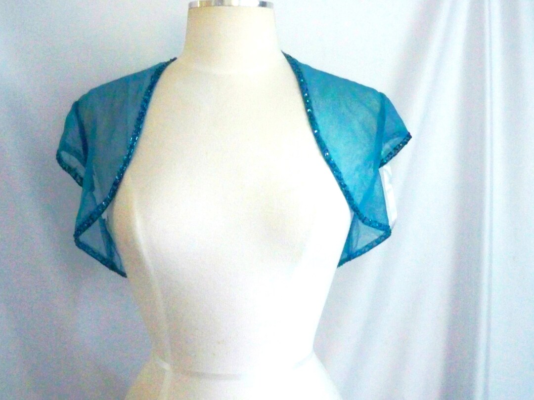 Beaded Teal Blue Turquoise Bolero, Jacket, Shrugk Coverup, Wedding MOB ...