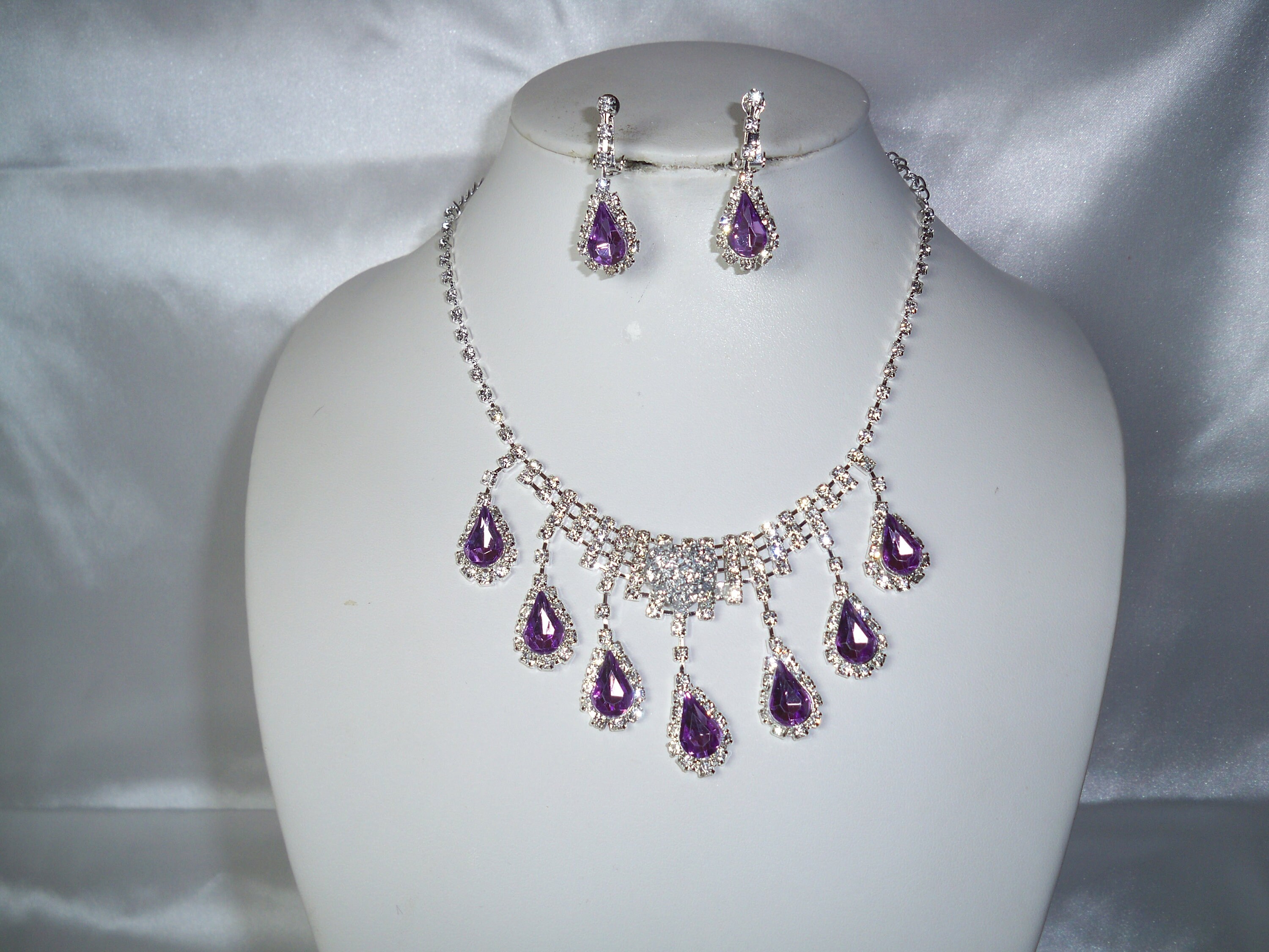 Purple Rhinestone Necklace Set Purple Necklace Earrings Set - Etsy