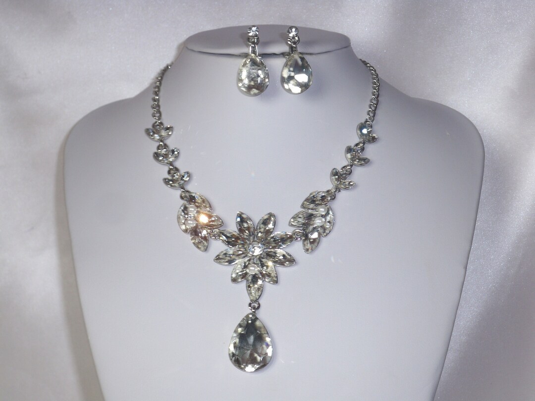 Rhinestone Necklace Set, Statement Necklace, Bridal Necklace, Prom ...