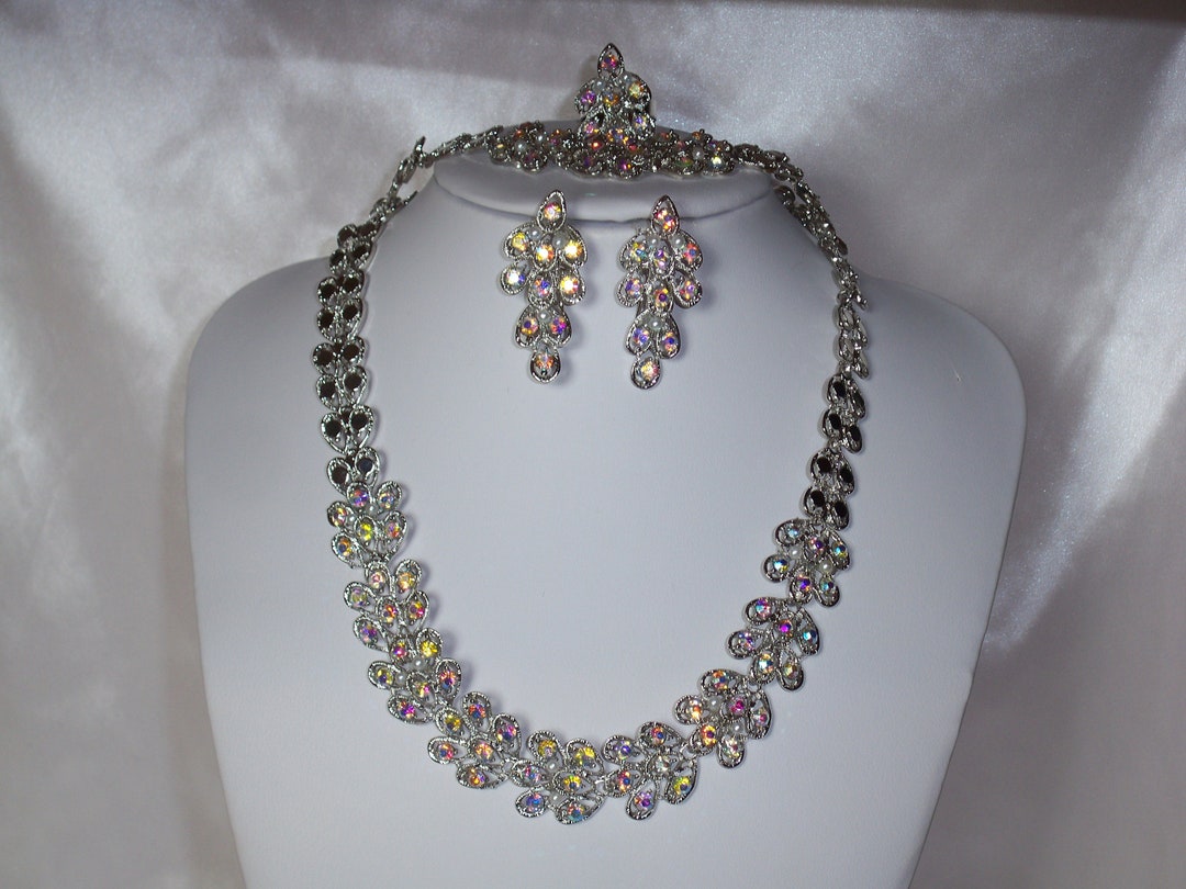 AB Rhinestone Necklace Set, Bridal Necklace, Prom Pageant Quenceanera ...