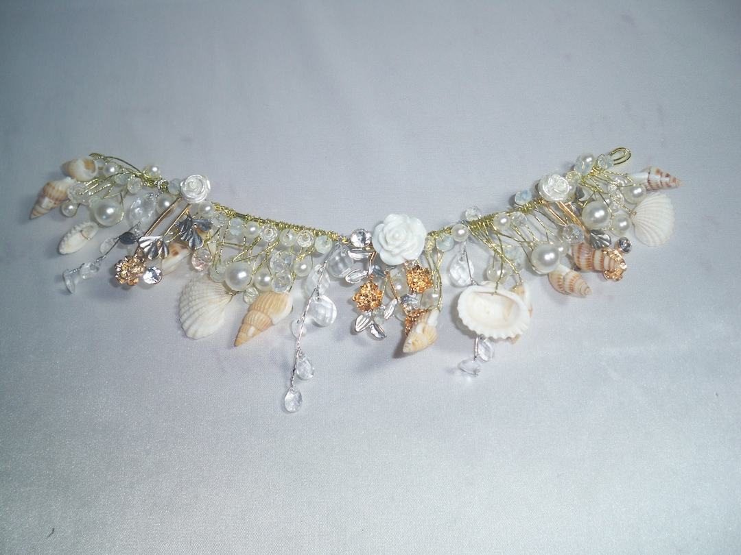 Natural Shell Tiara, Gold Tiara Crown, Wedding Tiara, Shell Crown ...